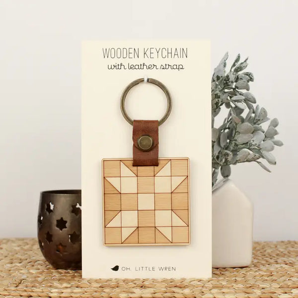Wooden Keychain - Quilt Block #2 - Thread Count Fabrics
