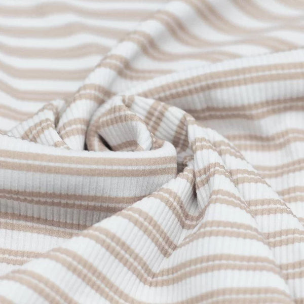 Double Stripe Light Beige | Ribbed Knit - Thread Count Fabrics
