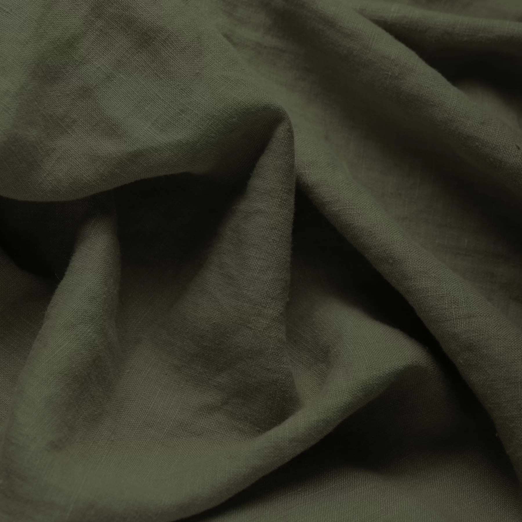 Stone Washed Linen - Army Green - Thread Count Fabrics