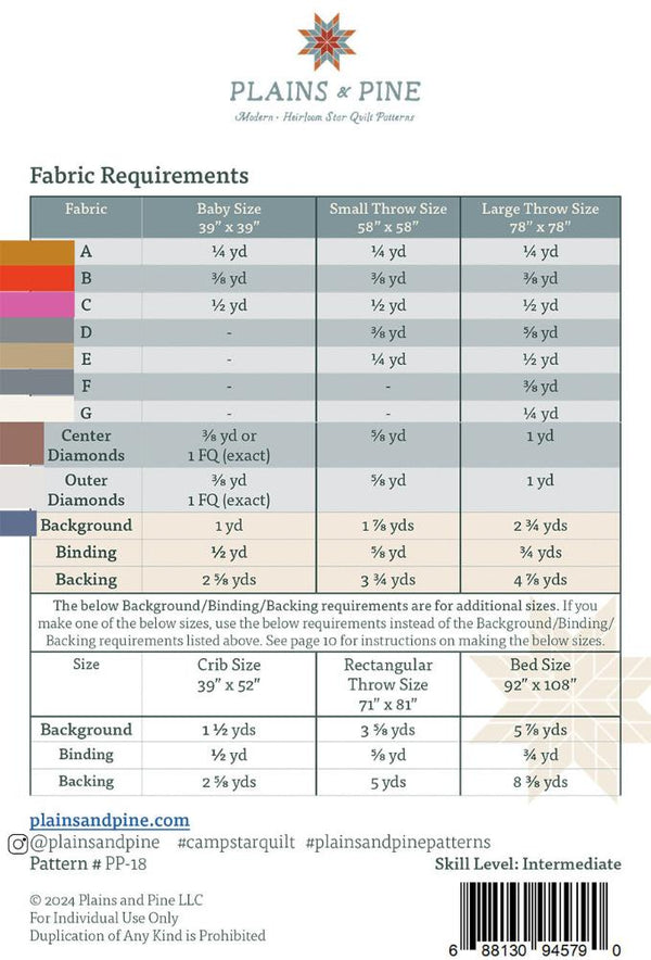 Camp Star Quilt Pattern - Thread Count Fabrics