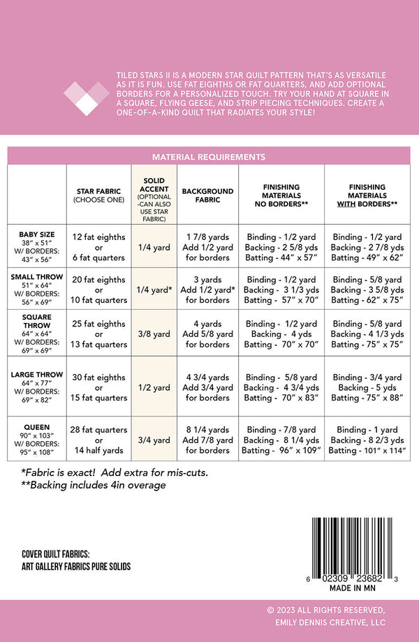 Tiled Stars II Quilt Pattern - Thread Count Fabrics