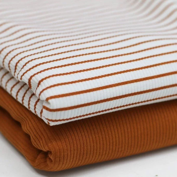 Cognac Stripe | Ribbed Knit - Thread Count Fabrics
