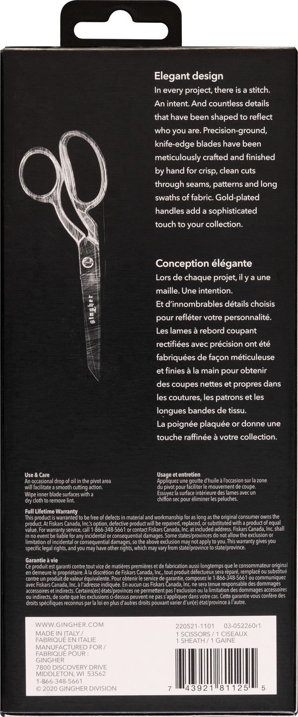 Gingher - Gold Handled Dressmaker Scissors - Thread Count Fabrics