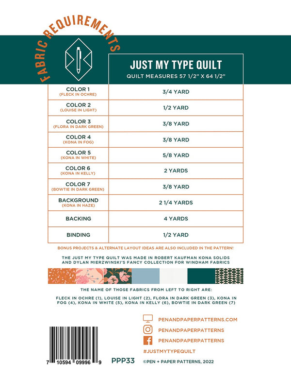 Just My Type Quilt Pattern - Thread Count Fabrics