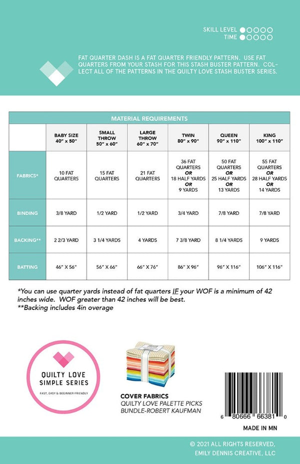 Fat Quarter Dash Quilt Pattern - Thread Count Fabrics