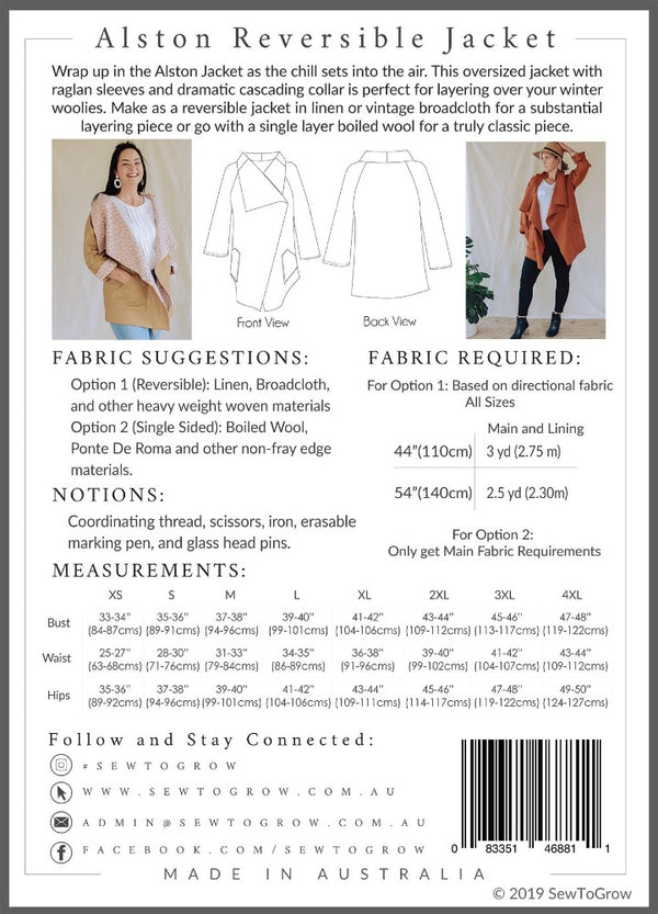 Alston Reversible Jacket Pattern - Thread Count Fabrics